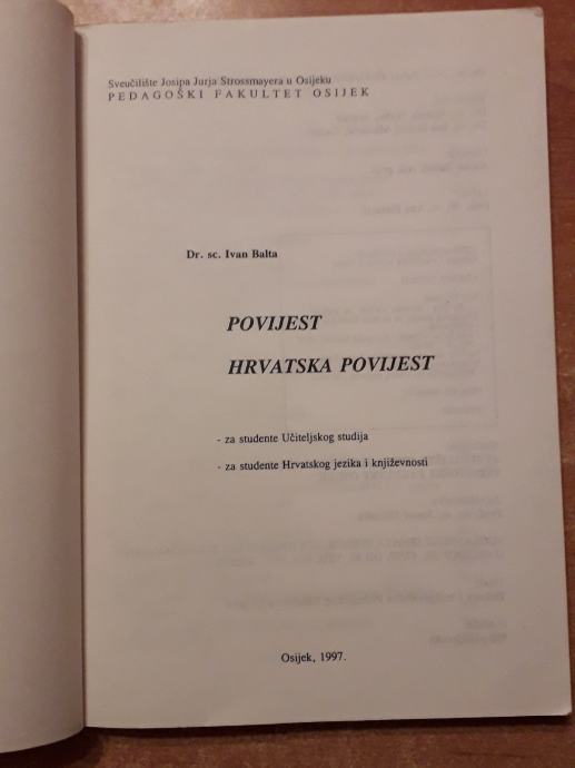 IVAN BALTA:POVIJEST, HRVATSKA POVIJEST,PEDAGOŠKI FAKULTET