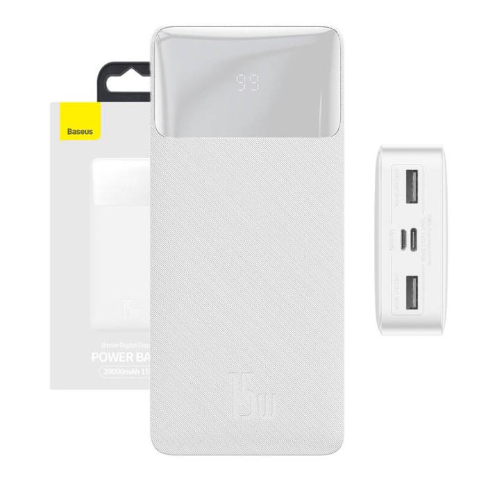 Powerbank Baseus Bipow 20000mAh, 2xUSB, USB-C, 15W (bijeli)