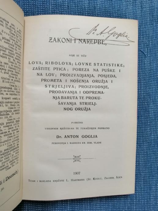 Anton Goglia – Zakoni o lovu, ribolovu, pticah, puškah