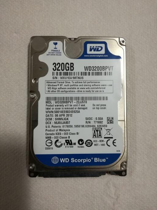 Hard disk za laptop WD Scorpio Blue 2.5, 320 GB SATA