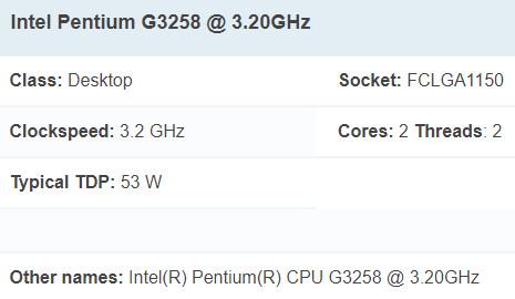 INTEL PENTIUM G3258, 3.2GHZ, 3MB CACHE, INTEL HD GRAPHICS, SOCKET 1155