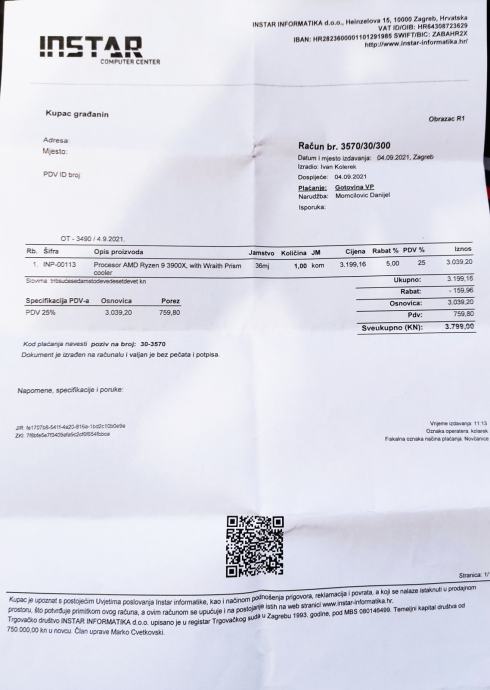 Ryzen 9 3900x, racun, garancija, kutija.