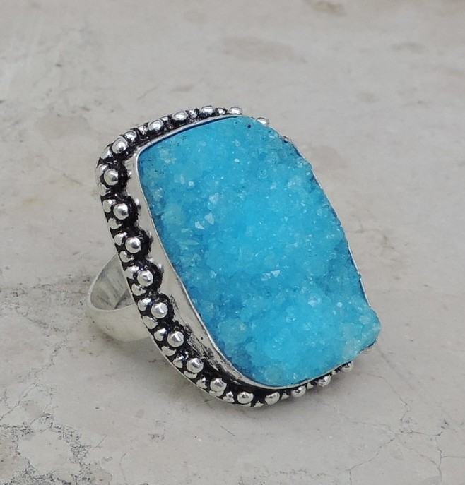 Prsten DRUSY AHAT - plavi, vel. 9