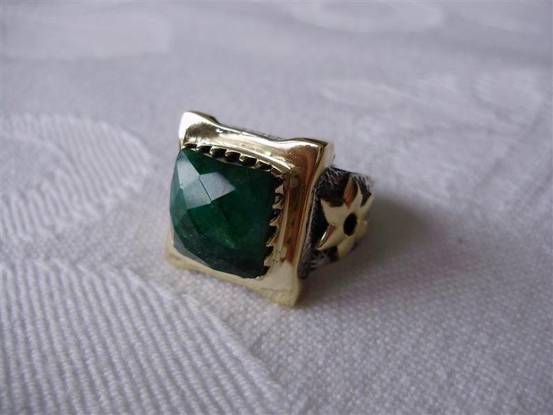 prsten SMARAGD srebro 925 pozlata 18K