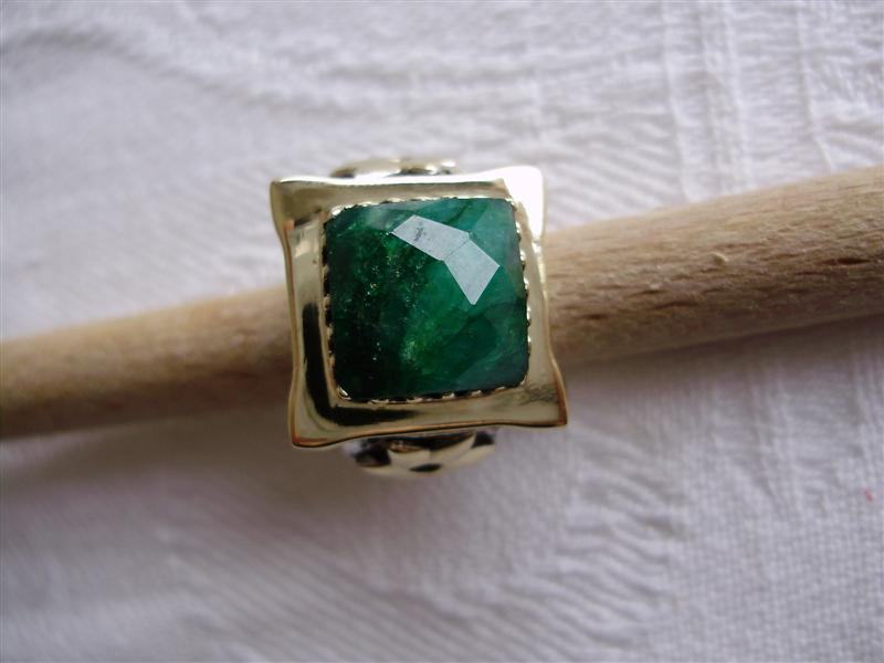 prsten SMARAGD srebro 925 pozlata 18K