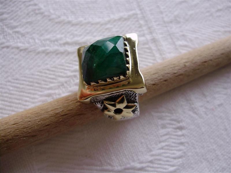 prsten SMARAGD srebro 925 pozlata 18K