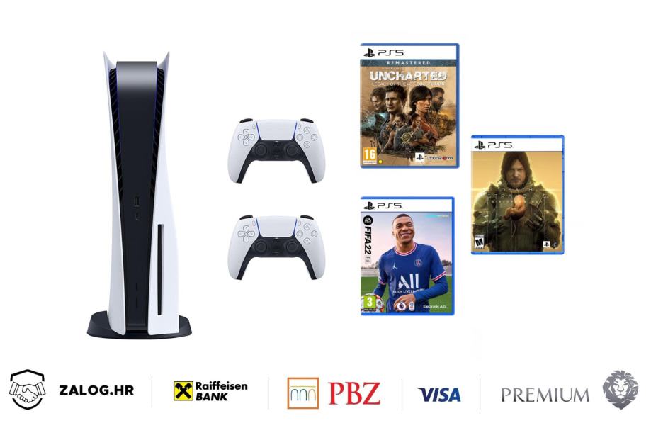 PS5 1TB DVD + 2 JOYSTICKA + 3 IGRICE *DO 24 RATA*R1! NOVO! GARANCIJA!