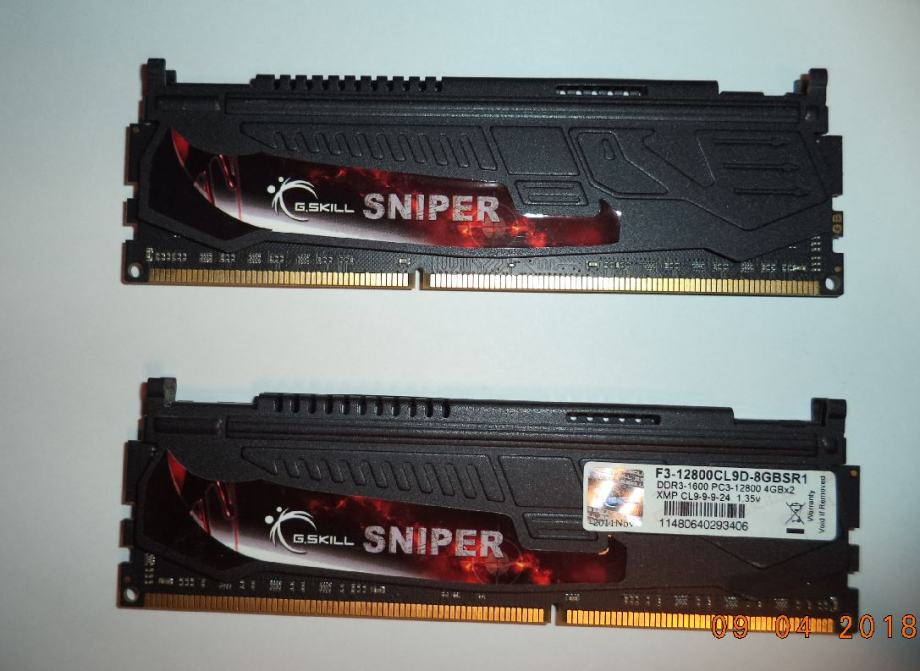 8GB (2x 4GB) DDR3L 1600Mhz PC3L-12800 CL9 G.SKILL Sniper ram memorija