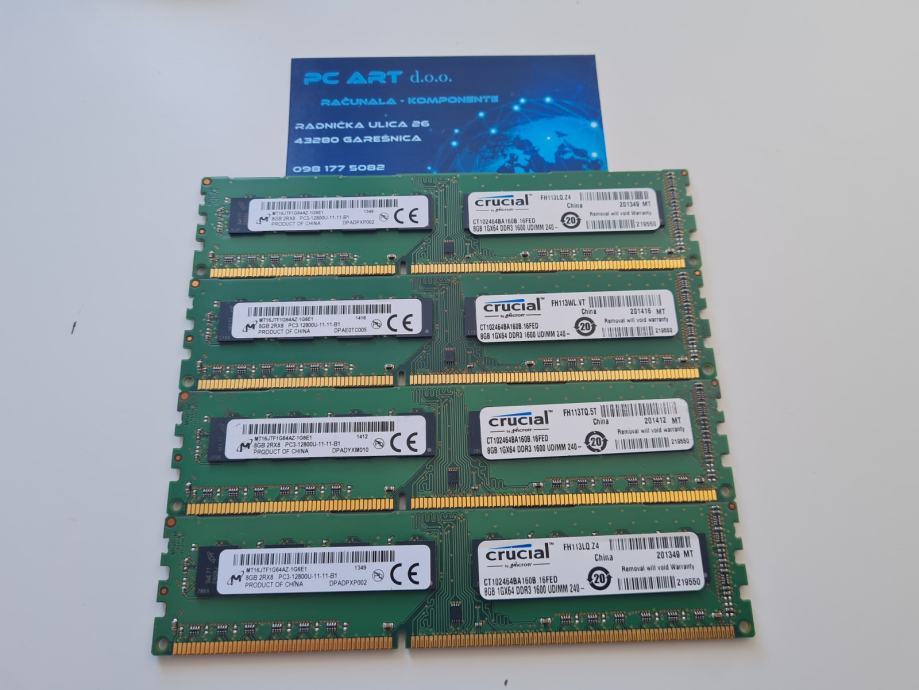 Crucial 32GB (4x8GB) DDR3, PC3 12800, 1600 MHz - Račun / R1 / Jamstvo