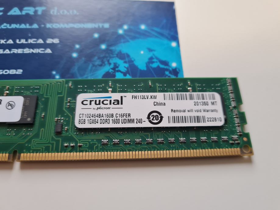 Crucial 8GB DDR3, PC3 12800, 1600 MHz - Račun / R1 / Jamstvo