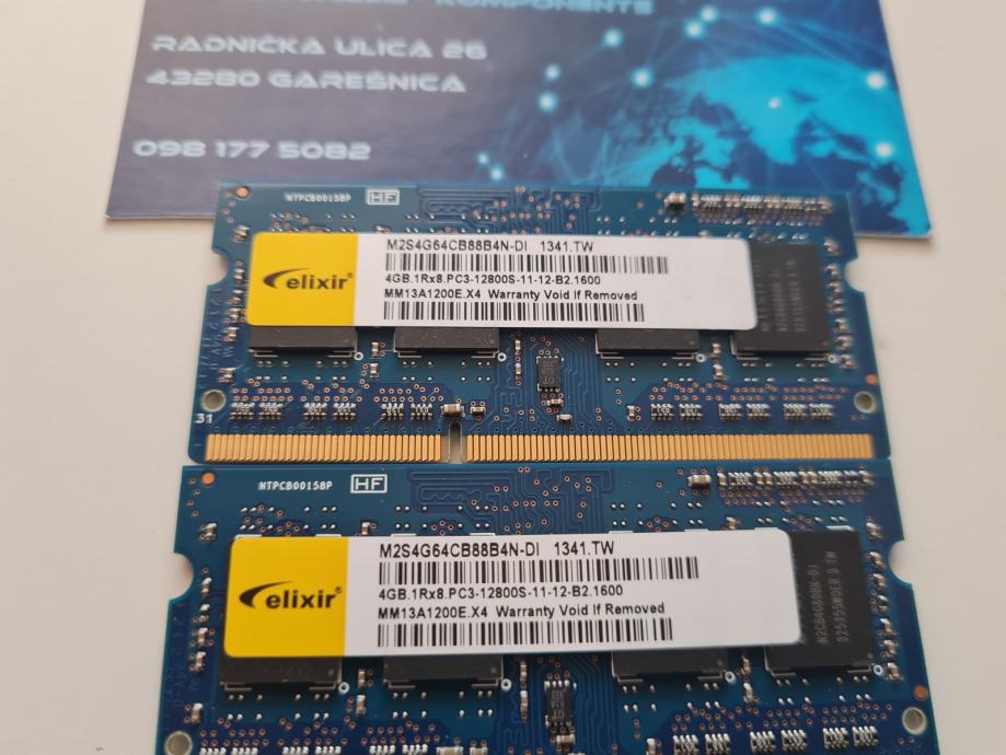Elixir 8GB (2x4GB) DDR3, PC3 1Rx8 12800S, 1600 MHz, SODIMM, Račun/R1