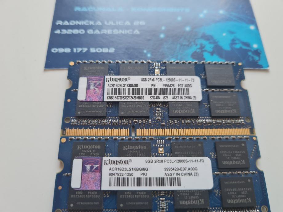 Kingston 16GB (2x8GB) DDR3, PC3L 2Rx8 12800S, 1600 MHz, SODIMM, Račun