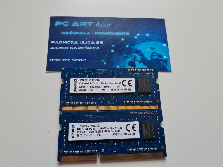 Kingston 8GB (2x4GB) DDR3, PC3L 1Rx8 12800S, 1600 MHz, SODIMM,Račun/R1