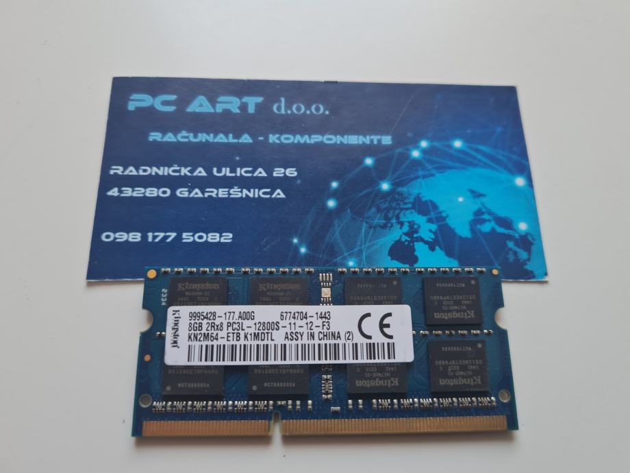 Kingston 8GB DDR3, PC3L 2Rx8 12800S, 1600 MHz, SODIMM, Račun / R1