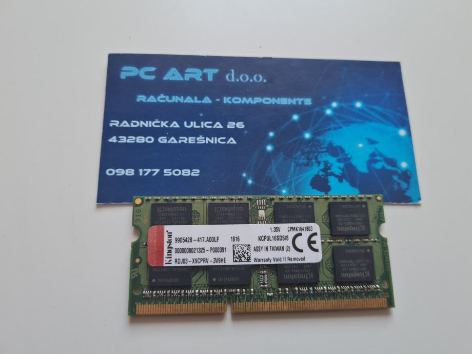 Kingston 8GB DDR3, PC3L 2Rx8 12800S, 1600 MHz, SODIMM, Račun / R1