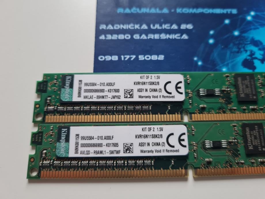 Kingston KVR16N11S8K2/8 8GB(2x4GB) DDR3, PC3 12800U, 1600 MHz - Račun