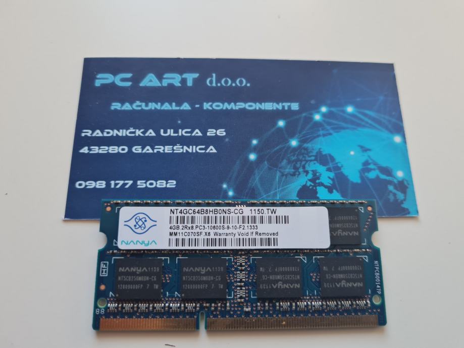 Nanya 4GB DDR3, PC3 2Rx8 10600S, 1333 MHz, SODIMM, Račun/R1/ Jamstvo