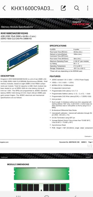 RAM DDR3 4GB kit (2x2GB) Kingston