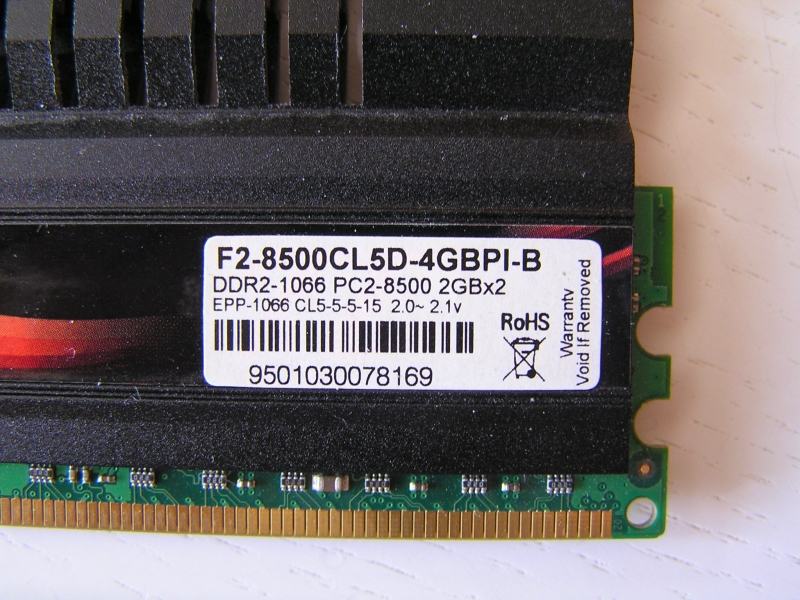 RAM G-Skill F2-8500CL5D-4GBPI-B DDR2 4GB (2 x 2GB Kit) PI series