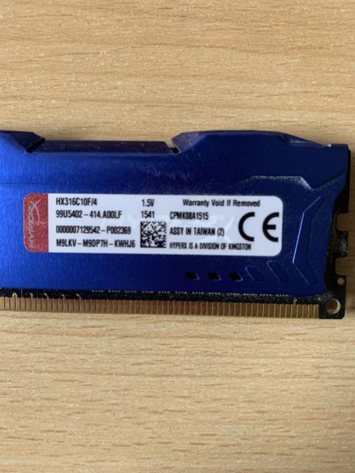 RAM Kingston Fury HyperX 4GB DDR3 DIMM 1600MHz jedan stick