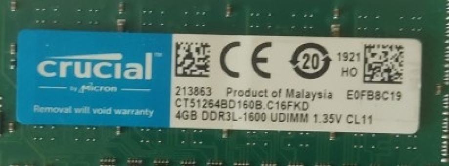 RAM memorija 4GB, DDR3L-1600, UDIMM, 1,35V, CL11 za desktop racunala