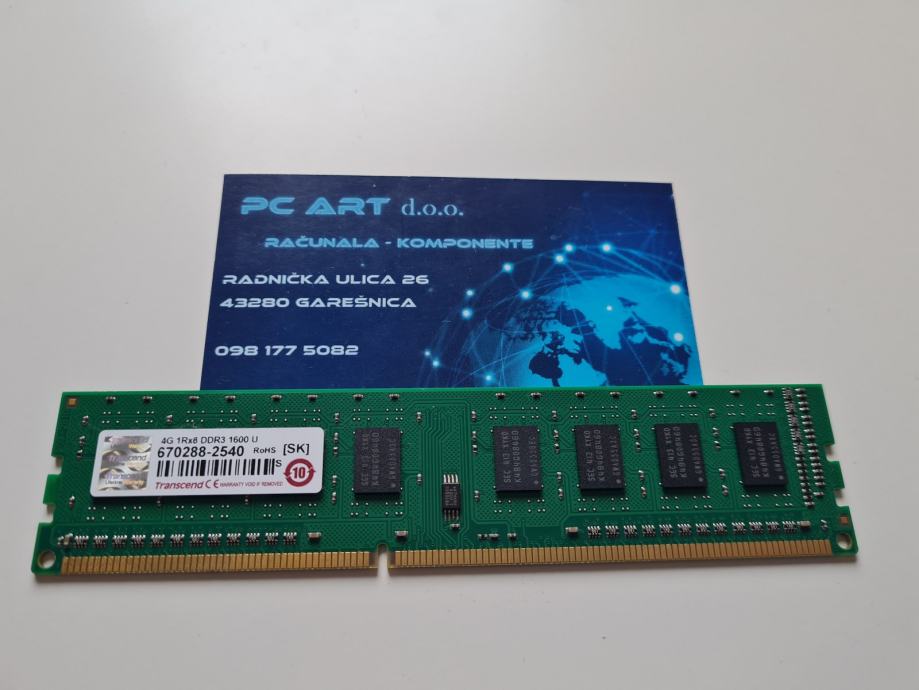 Transcend 4GB DDR3, 1Rx8 PC3 12800U, 1600 MHz - Račun / R1 / Jamstvo