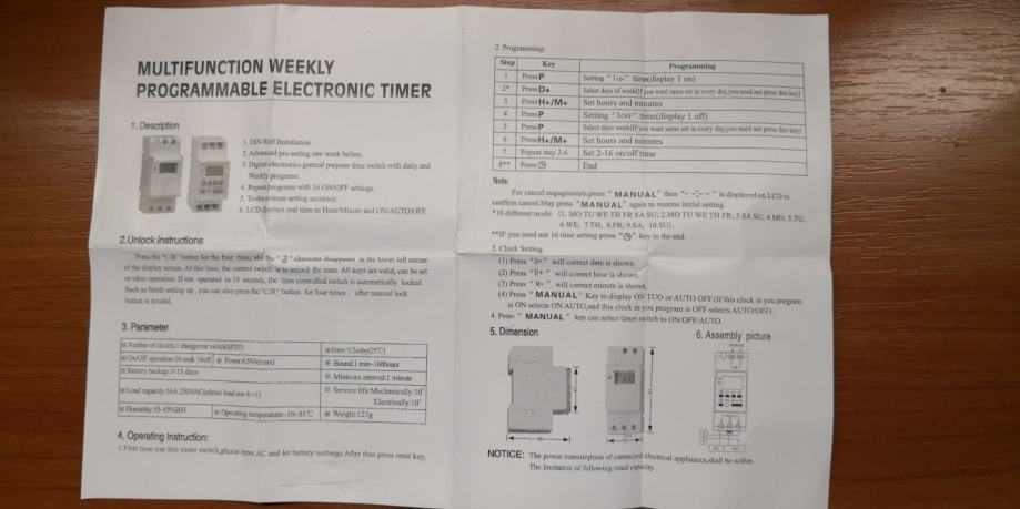 Digitalni vremenski prekidač, DIN RAIL, tajmer, time switch 220V 16A