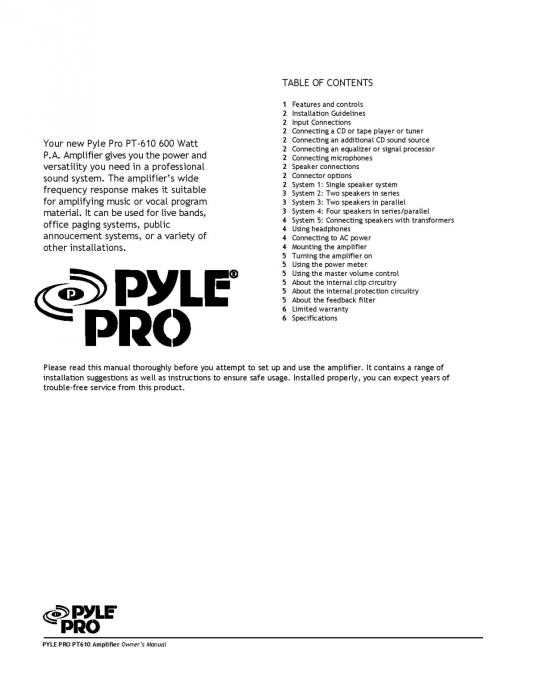 PYLE PRO PT610 (POJAČALO S MIKSETOM - 100 W)