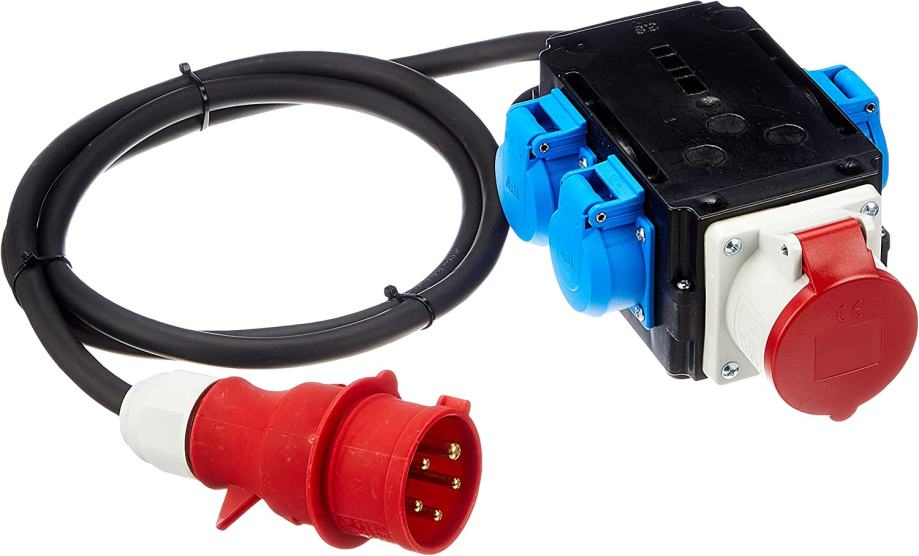 RAZDJELNIK/ADAPTER ENZ UTIKAČ S 2M GUMENOG KABELA, 1xCEE I 3 UTIČNICE