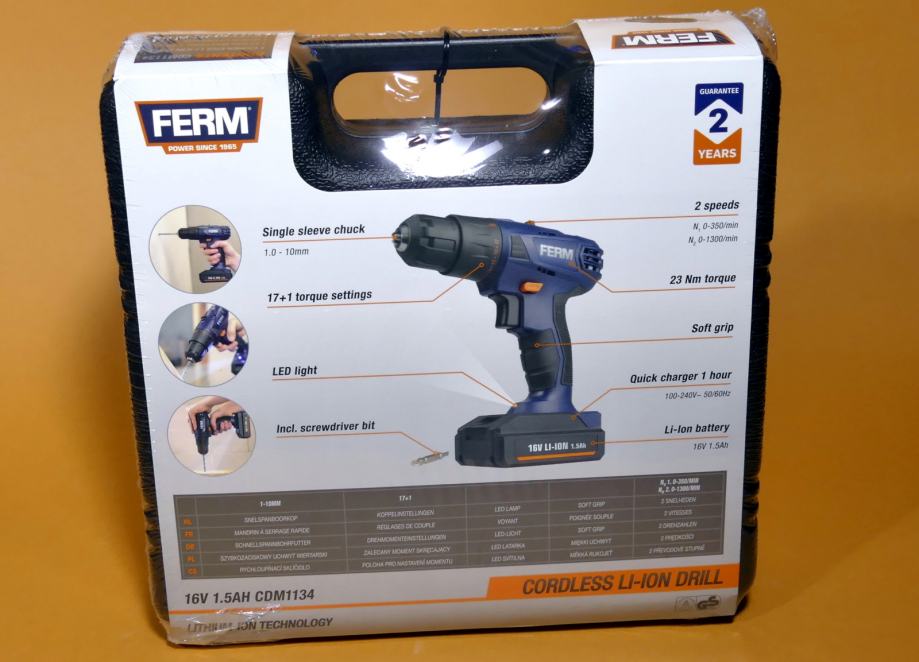 Bušilica-AKU 16v-1,5AH Liti-ion,FERM,sa punjačem,NOVO,neraspakirano