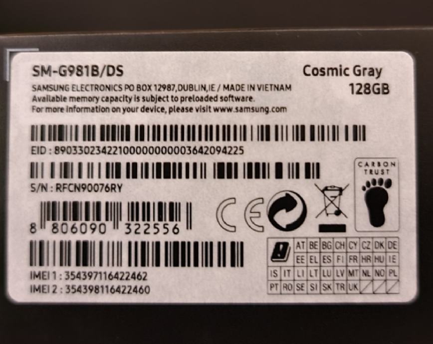 SAMSUNG S20 5G 128GB ( SM-G981B/DS)