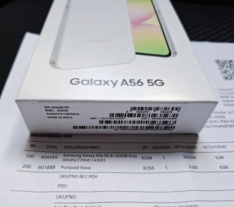 SAMSUNG GALAXY A56 5G WHITE 8/256GB NOVO ZAPAKIRANO