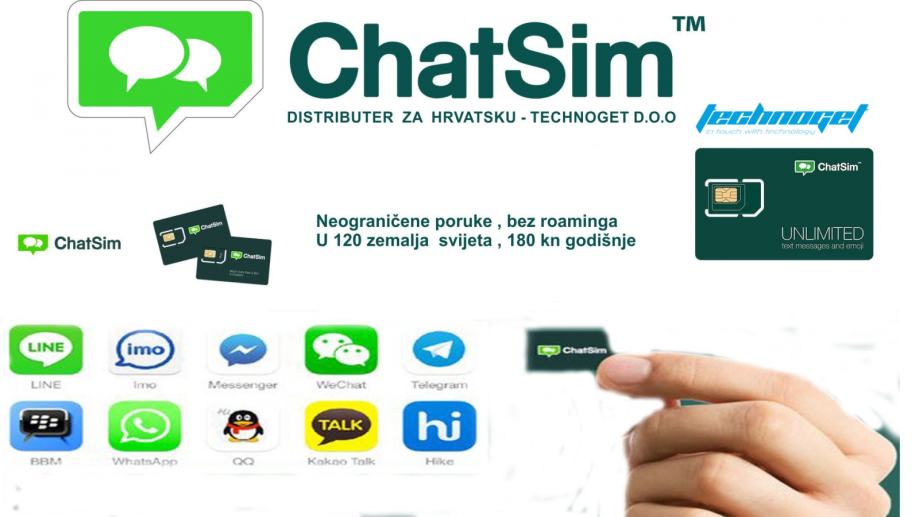 Chatsim kartica,za neograničen chat(poruke,slike,video.)180kn/god.NOVO