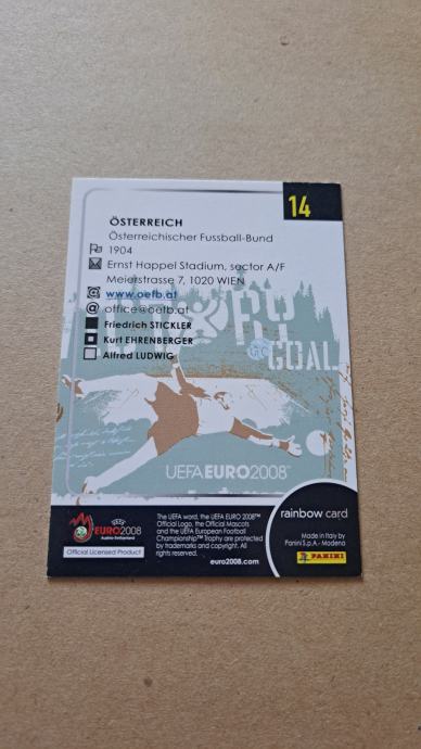 454. Kartica EURO 2008 PANINI - RAINBOW CARD - GRB AUSTRIJA