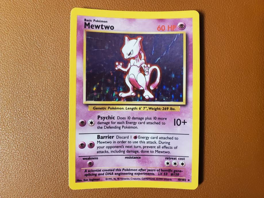 Mewtwo 10/102 Base Set Holo Rare Pokemon karta