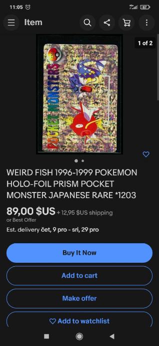 Pokemon/Pocket Monsters kartica broj 1203