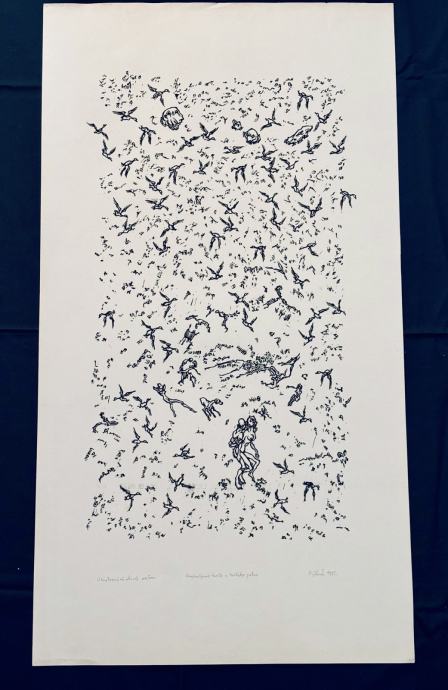 ALBERT KINERT, Raskriljeno krilo, veliki format 100 x 50 cm, linorez