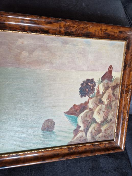 Ljubomir Duvnjak, Crkva na obali, ulje na platnu, 50 x 40 cm