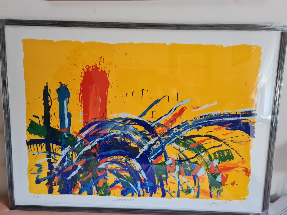 PRODAJEM novu sliku V.Kuliša, grafika, RIFFOVI G V sa okvirom