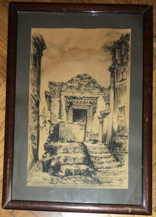 SERGIJE GLUMAC ? - Crtež olovkom - Jupiterov hram Split - 32x24cm