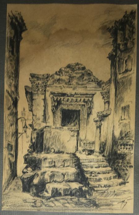 SERGIJE GLUMAC ? - Crtež olovkom - Jupiterov hram Split - 32x24cm