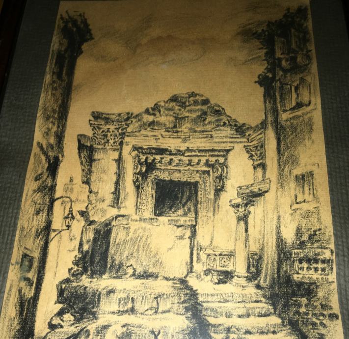 SERGIJE GLUMAC ? - Crtež olovkom - Jupiterov hram Split - 32x24cm