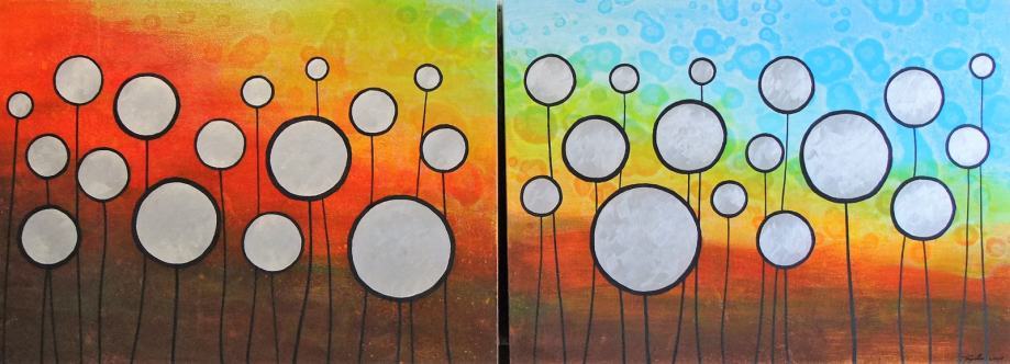 Slika na platnu Srebrni cvjetovi, diptih 160 x 60 cm