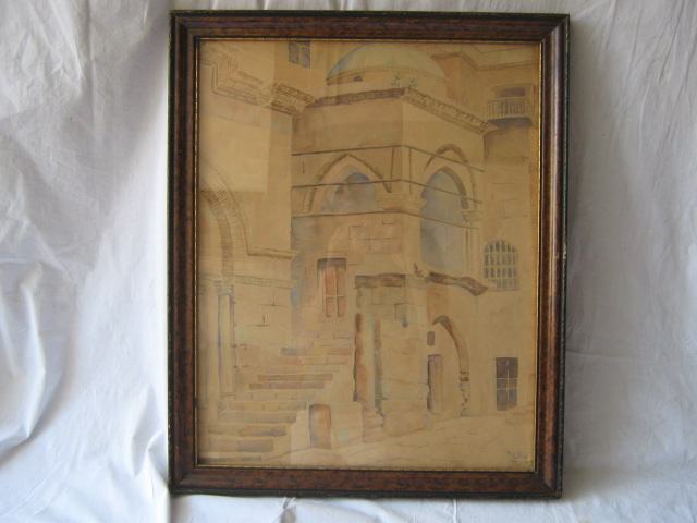 SLIKA U STAKLU JERUSALEM POTPIS SA KOMENTAROM DOLJE DESNO