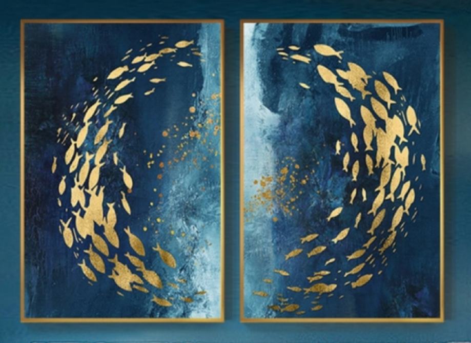 Slike, jato zlatnih riba 2 komada u kompletu.