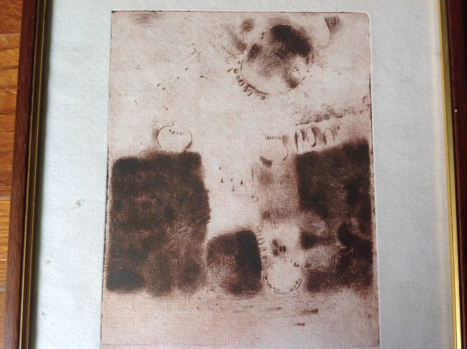 Starinska slika, apstrakcija, grafika, suha igla, potpisana