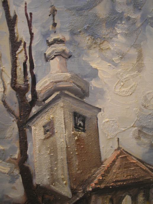 Zorica Turkalj: Crkva sv. Križ kod Ivanića (60cm x 50cm)Ulje na platnu