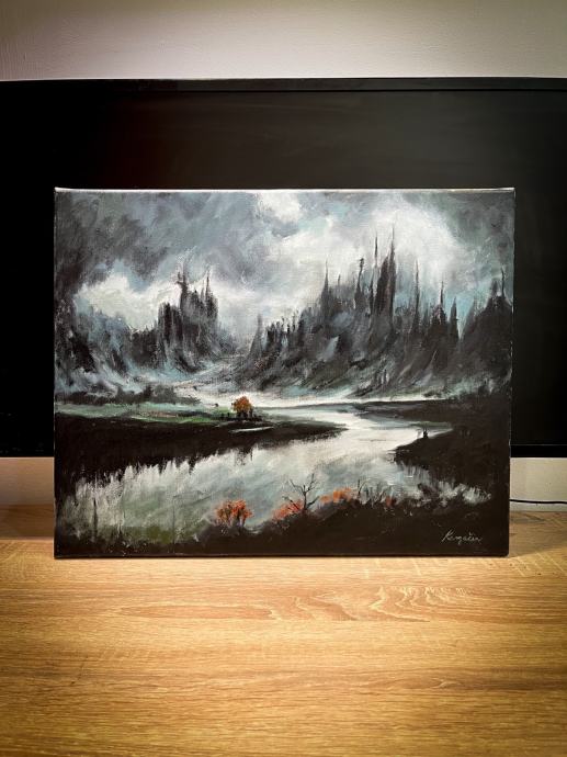 Ulje na platnu - mračni fantasy pejzaž - drugi svijet - snovi - slika