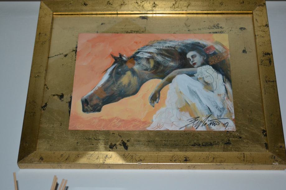 Umjetnička slika Branka Budimira,kombinirana tehnika DJEVOJKA I KONJ