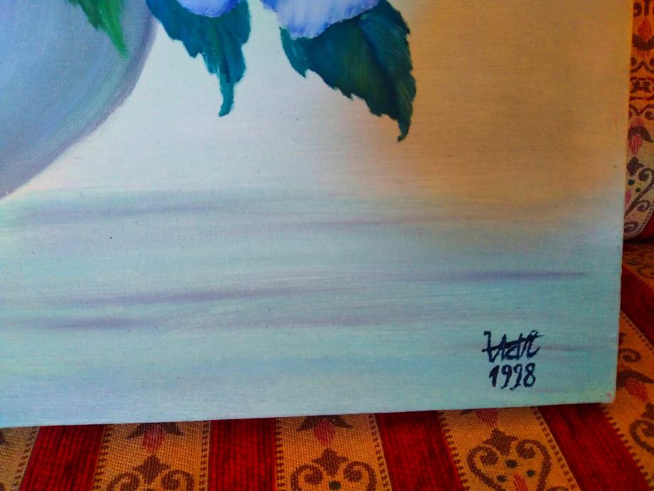 UMJETNIČKA SLIKA CVIJEĆE U VAZI ULJE NA PLATNU 1998